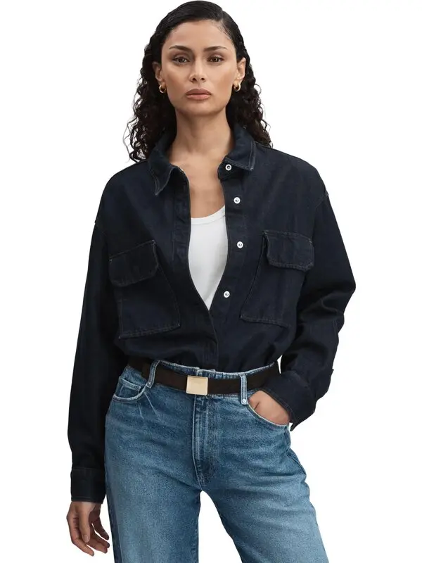 Good American Oversized Denim Shirt - Dark Indigo