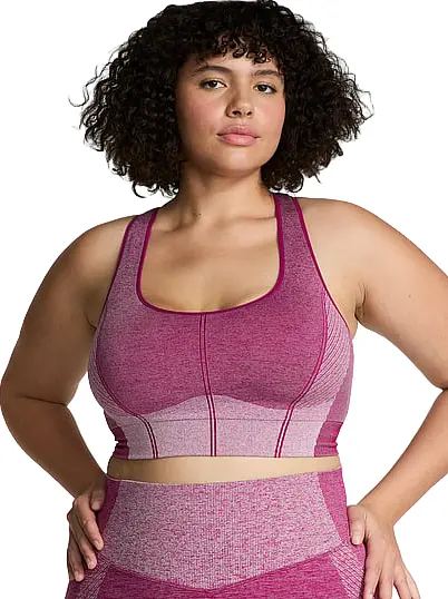 Pink Seamless Marl Longline Sports Bra - Purple