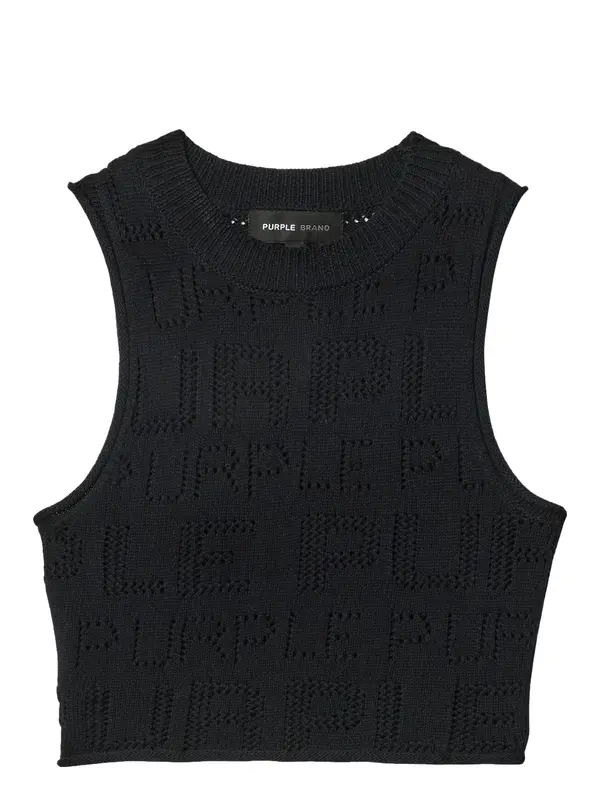 PURPLE BRAND Logo-perforated Top - Black