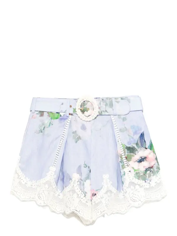 Zimmermann Everley Belted Shorts - Blue