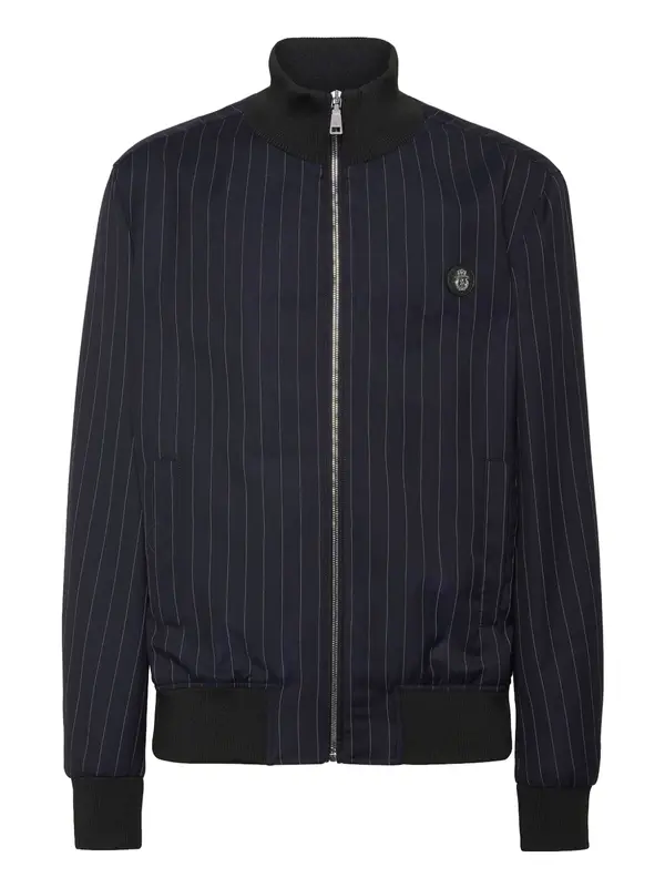 BILLIONAIRE Wool Pinstripe Bomber Jacket - Blue