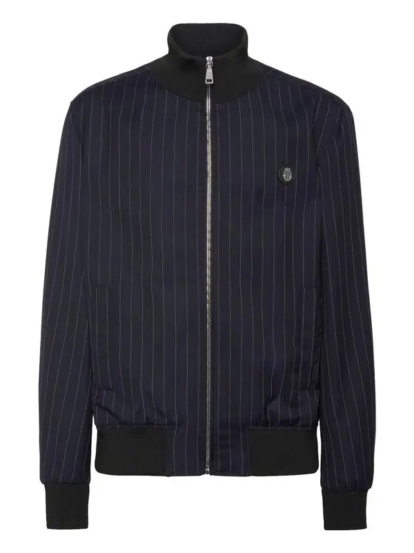 BILLIONAIRE Wool Pinstripe Bomber Jacket - Blue