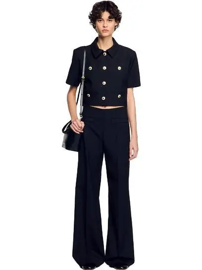 Sandro High-waisted Wide-leg Suit Trousers - Black