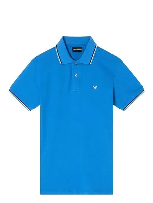 Emporio Armani Slim-fit Stretch Piqué Polo Shirt With Micro Eagle - Blue