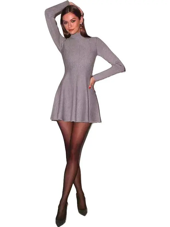 Fleur Du Mal Long Sleeve Flared Corset Dress - Gray