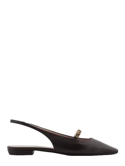 Emporio Armani Nappa Leather Slingback Ballerinas With Eagle Plate - Brown