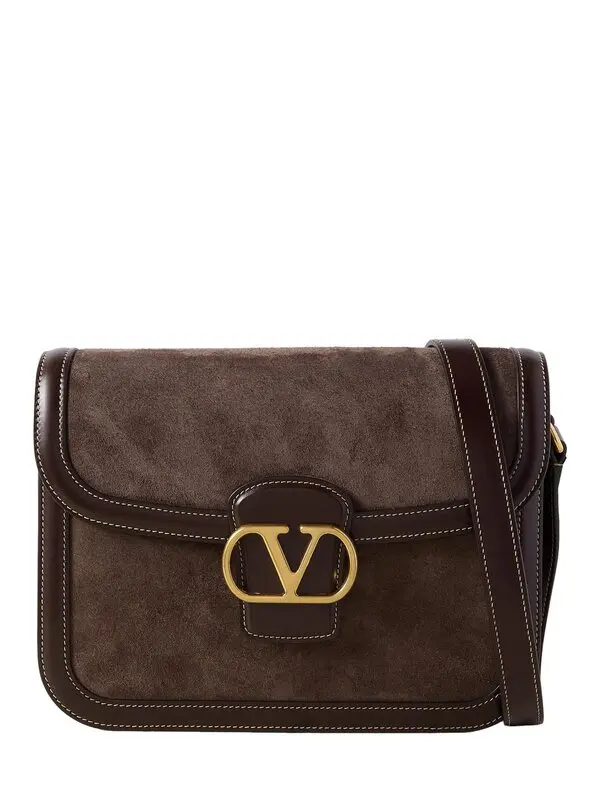Valentino Garavani 9to5 Leather-trimmed Suede Shoulder Bag - Brown