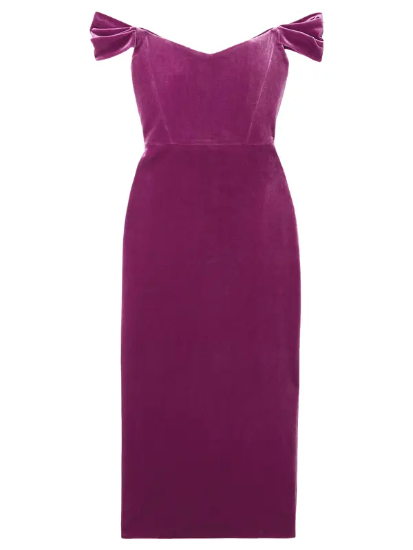 Alex Perry Off-the-shoulder Velvet Midi Dress - Purple