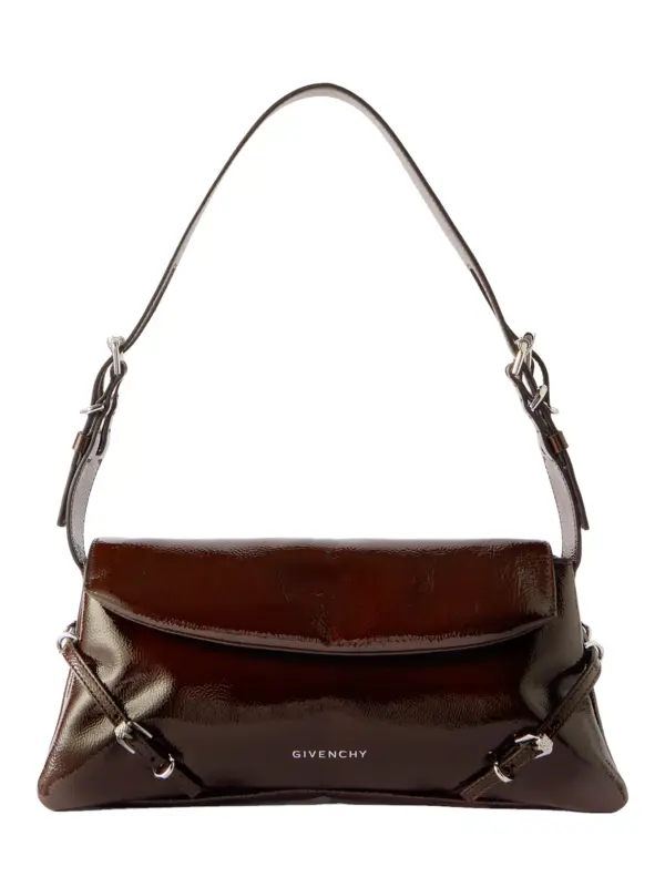 Givenchy - Givenchy P'tit Voyou Buckle-Embellished Glossed Textured-Leather Shoulder Bag