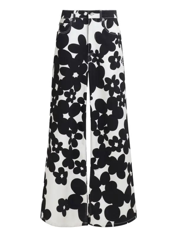 Marni Floral-print Flared Trousers - Black