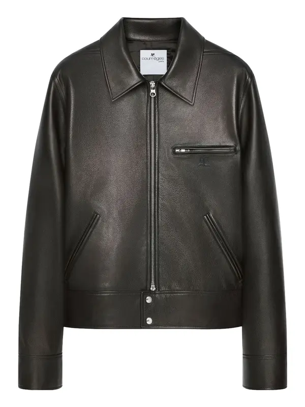 COURREGES Zip-up Leather Jacket - Black