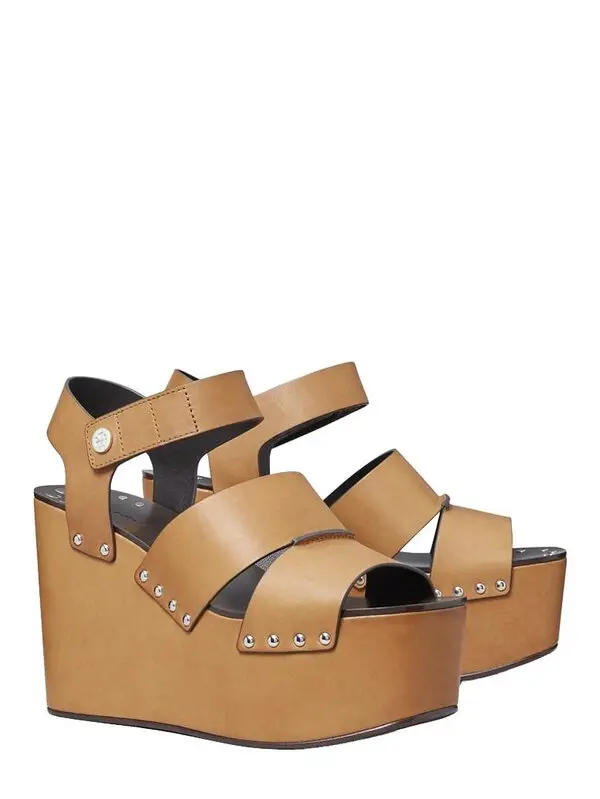 Tory Burch Studded Platform Wedge Sandals - Camello