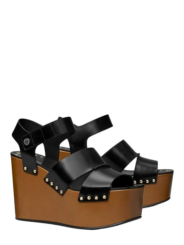 Tory Burch Studded Platform Wedge Sandals - Perfect Black