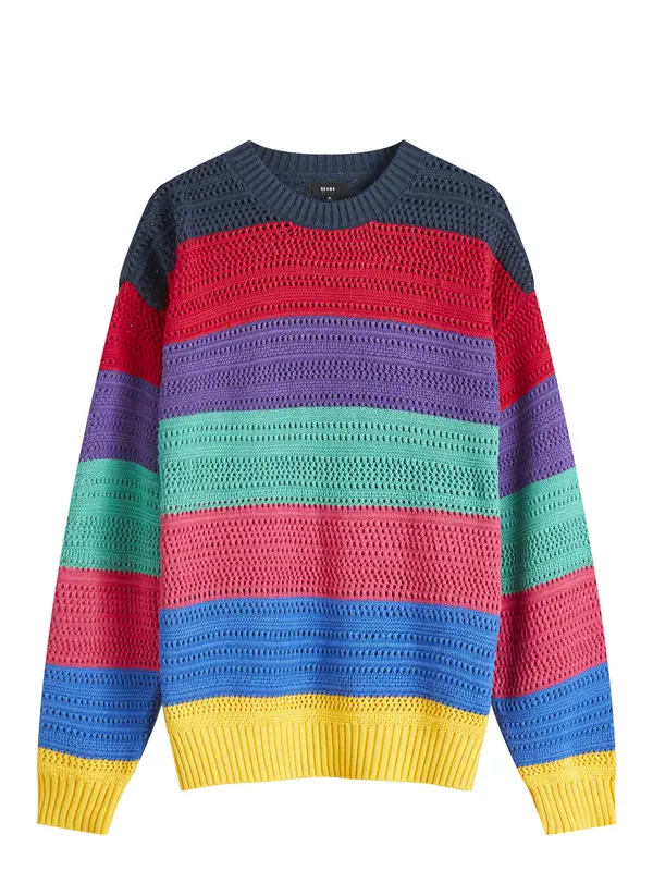 BEAMS Multi Mesh Striped Jumper - Yellow/blue/pink