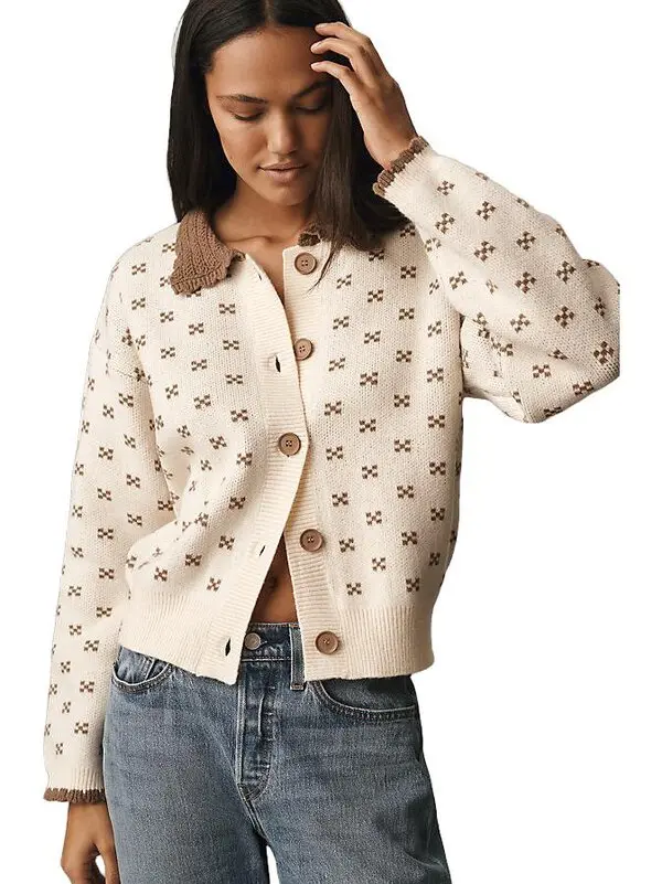 RAISONNEL Collared Cardigan Sweater - Ivory Pattern