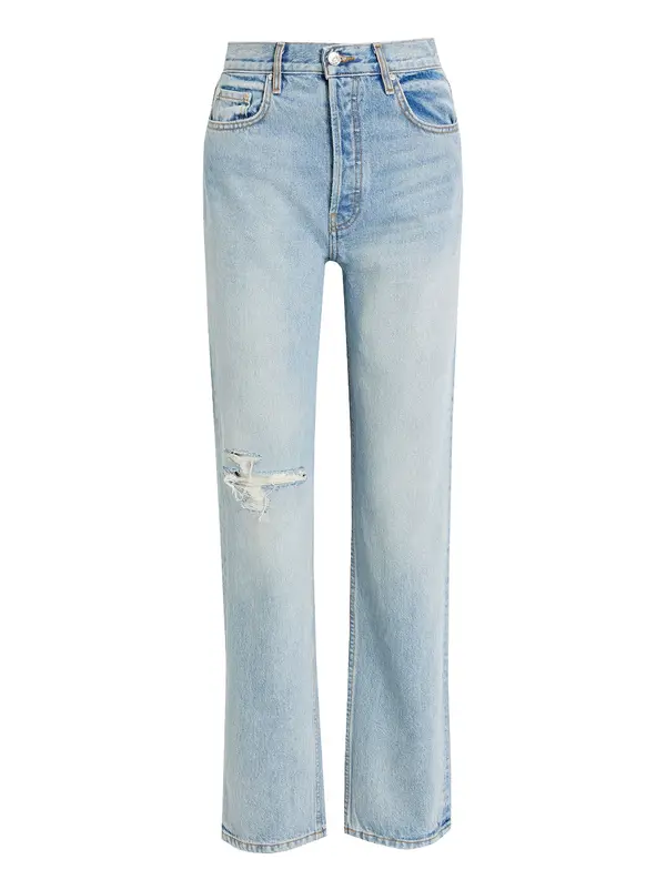 EB DENIM Distressed Straight-leg Jeans - Light Denim