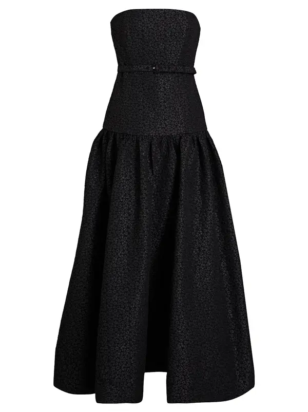 NICHOLAS Floral-jacquard Strapless Maxi Dress - Black