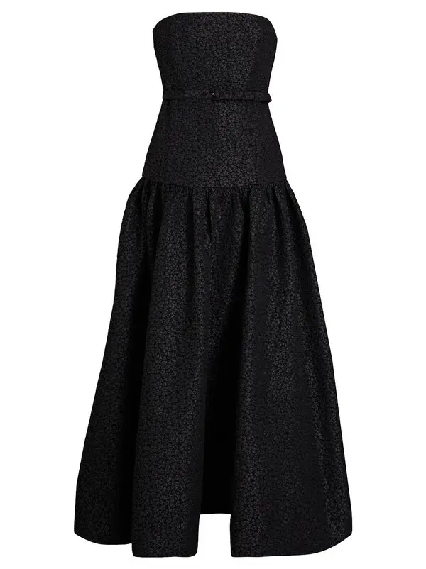 NICHOLAS Floral-jacquard Strapless Maxi Dress - Black