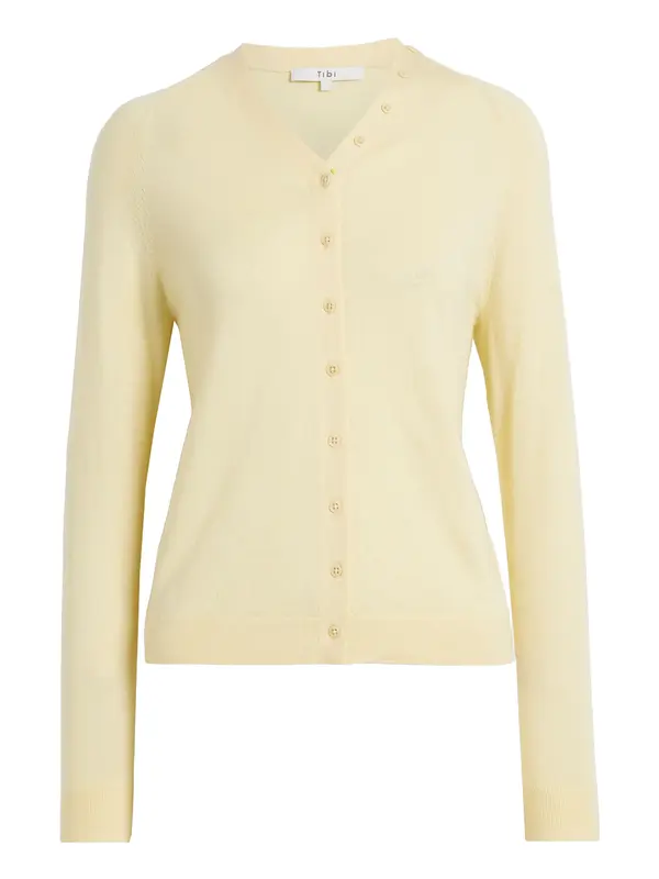 Tibi Wool, Cashmere, And Silk-blend Cardigan - Pastel Yellow