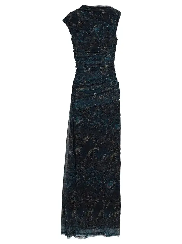 NICHOLAS Snake Print Tulle Maxi Dress - Black