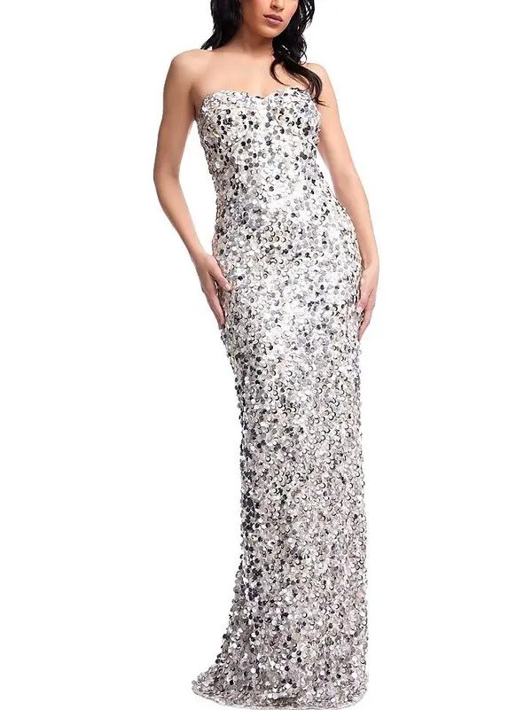 Dress The Population Vada Sequin Gown - Off White