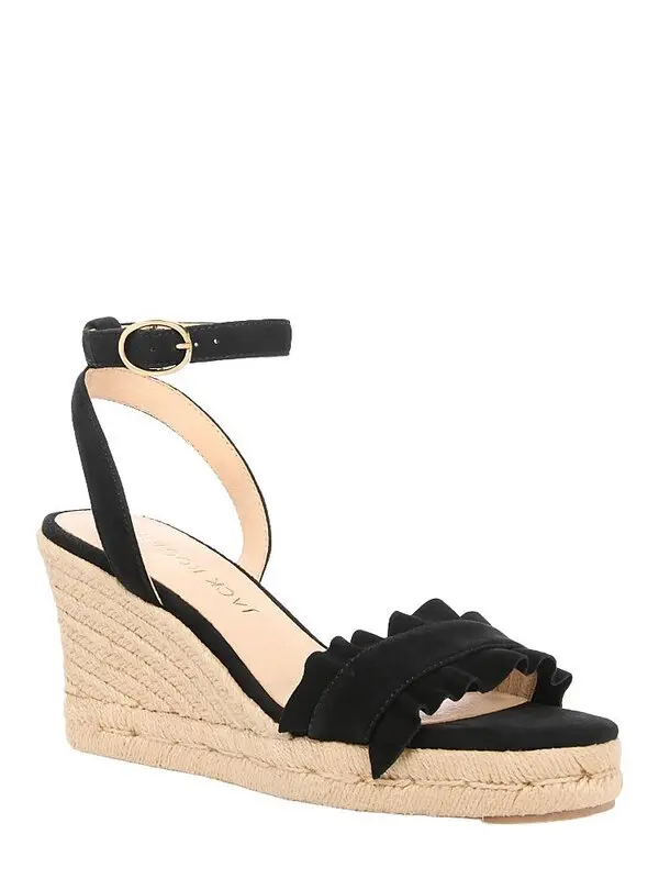 Jack Rogers Rozette Ruffle Wedge Sandals - Black