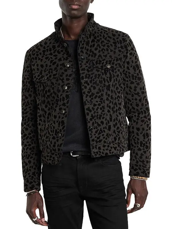 John Varvatos Tobi Animal Print Trucker Jacket - Black