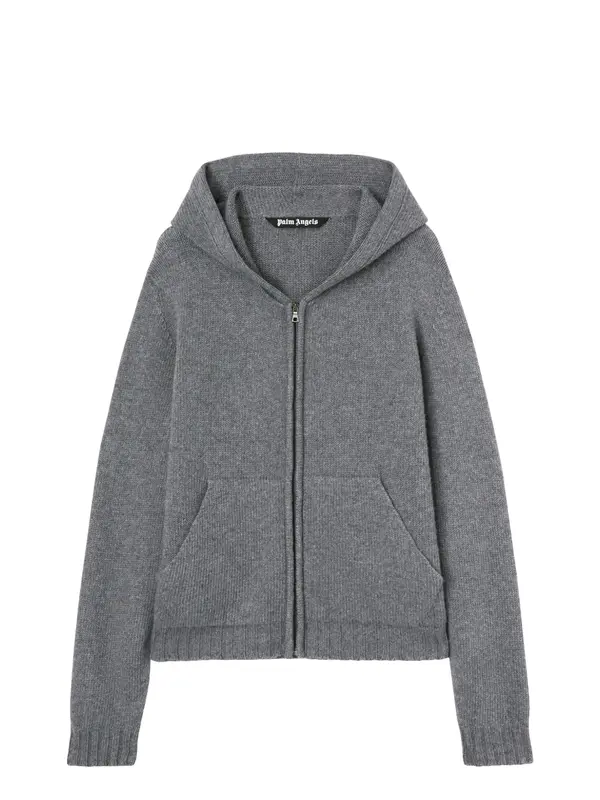 Palm Angels Logo-knit Zip-up Hoodie - Grey