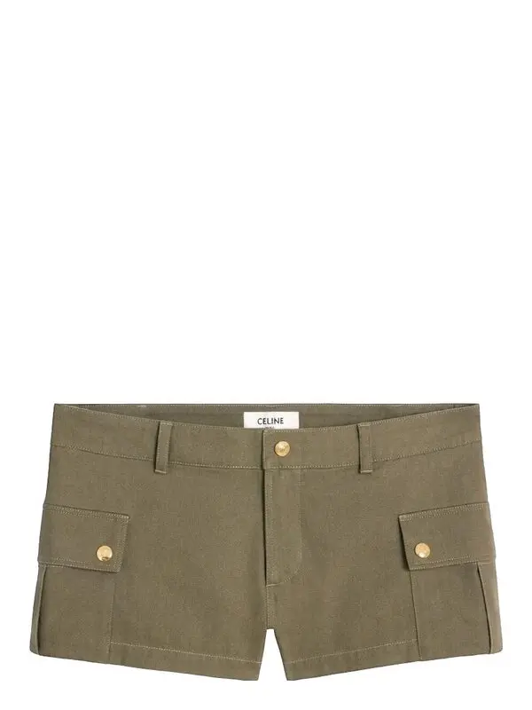 Celine Cargo Cotton Mini Shorts - Khaki