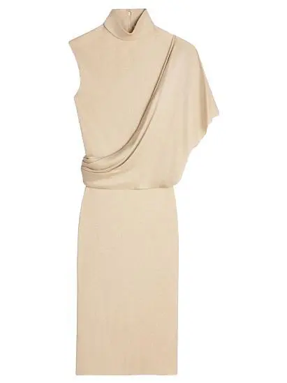 Celine Draped Shiny Viscose Dress - Champagne