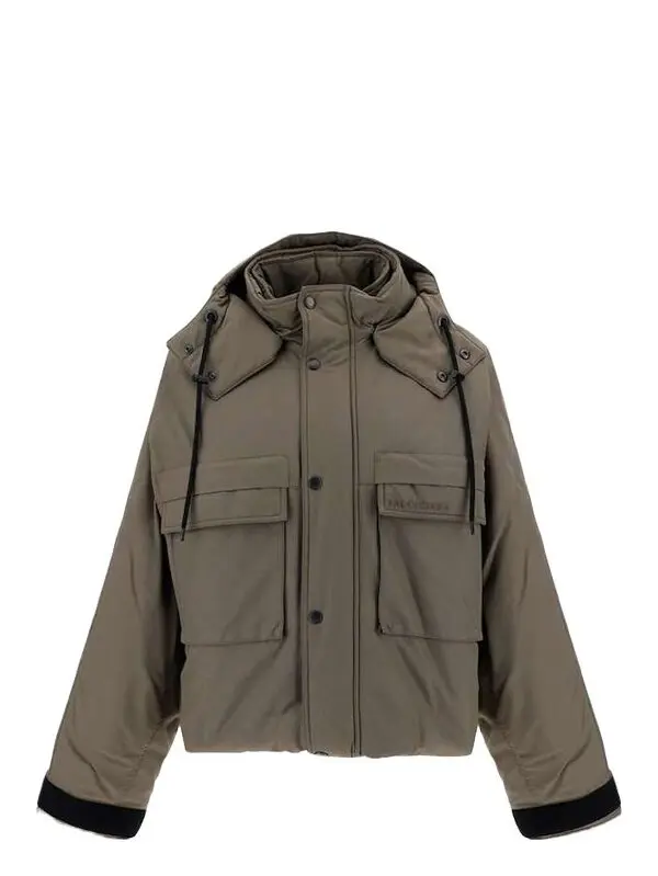 Balenciaga Flap Pocket Logo Nylon Parka Jacket - Khaki