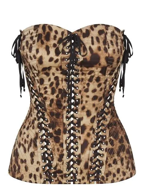 SKIMS X Dolce&gabbana Silk Lace Up Corset - Leopard