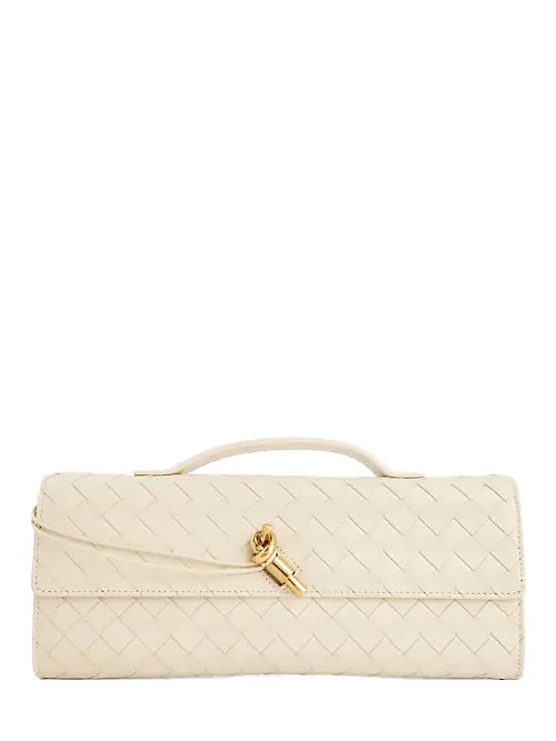 Bottega Veneta Andiamo Leather Clutch Bag - Sea Salt-m Brass