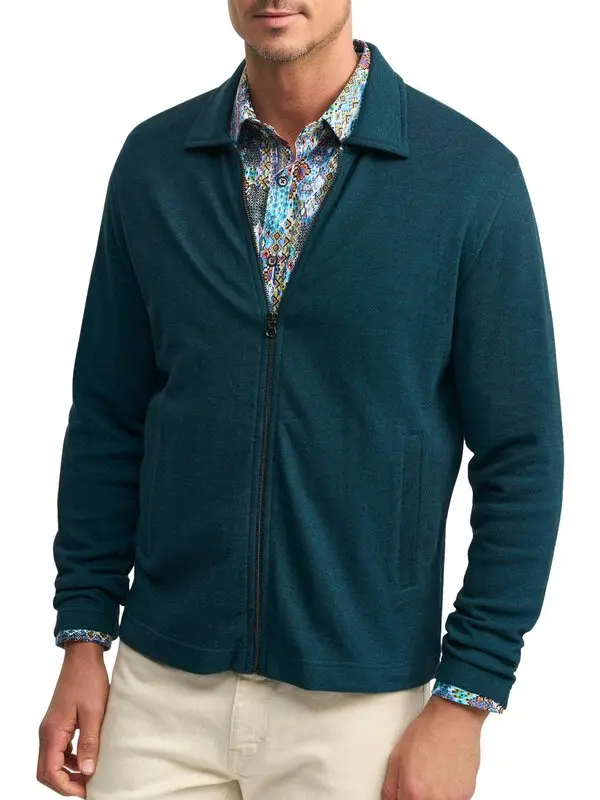 Robert Graham Dorven Cotton Knit Full-zip Sweater - Dark Teal