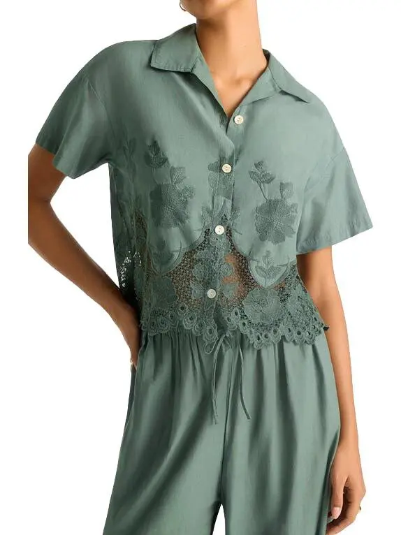Vitamin A® Floral Broderie Crop Shirt - Sea Green