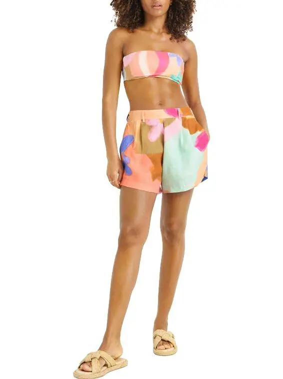 Vitamin A® Getaway Linen Cover-up Shorts - In Bloom Coloblock