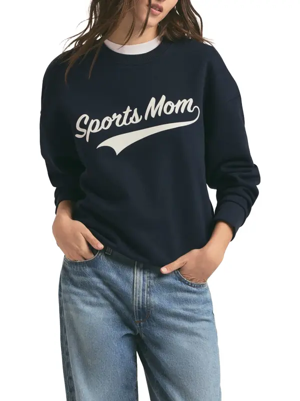 FAVORITE DAUGHTER Sports Mom Cotton Blend Sweatshirt - Navy