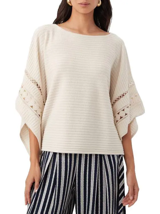 Trina Turk Poncho Style Pullover Sweater - Fisherman's White