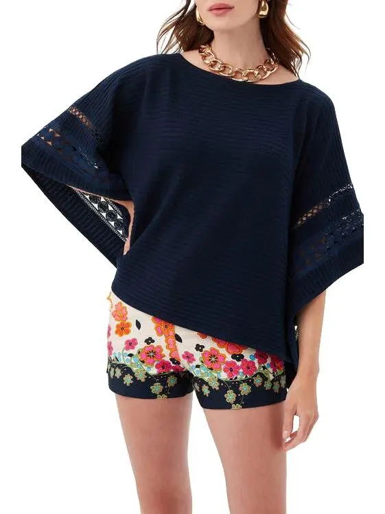 Trina Turk Poncho Style Pullover Sweater - Indigo