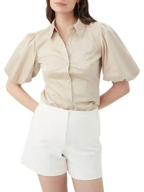Trina Turk Kari Puff-sleeve Blouse - Chai