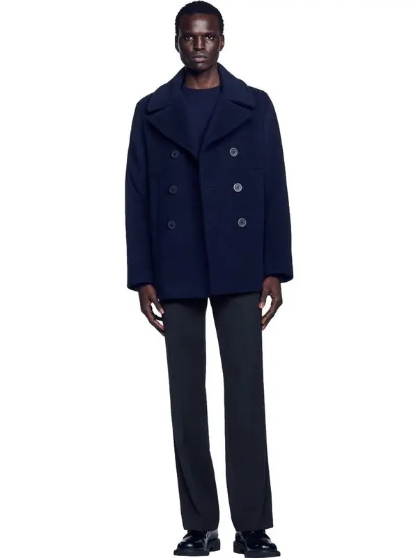 Sandro Straight-fit Wool-blend Coat - Navy Blue