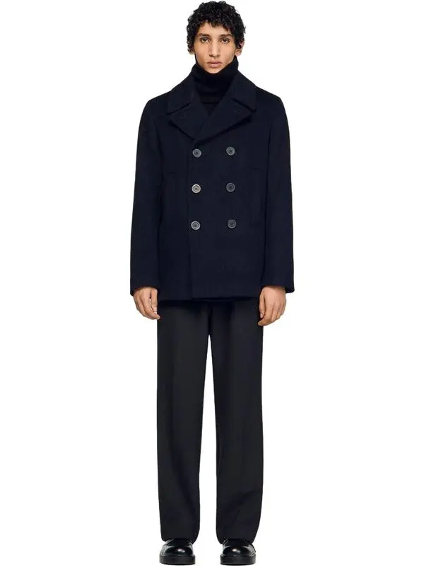 Sandro Straight-fit Wool-blend Coat - Navy Blue