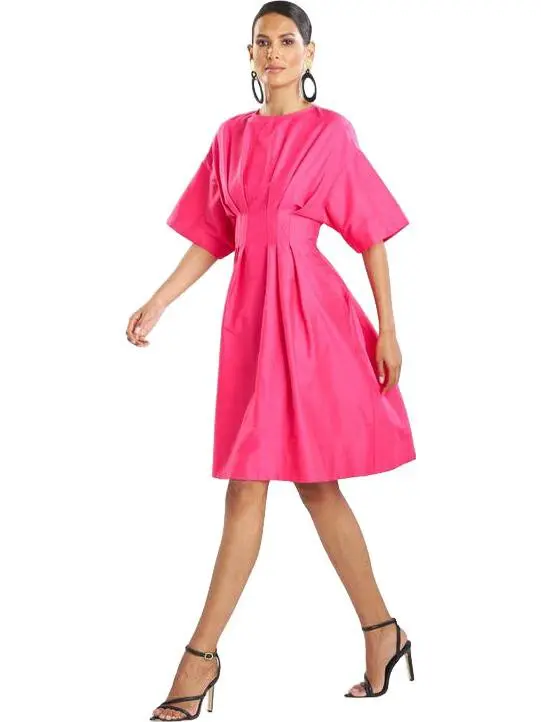 Natori Cotton Silk Slub Pleated Dress - Pink