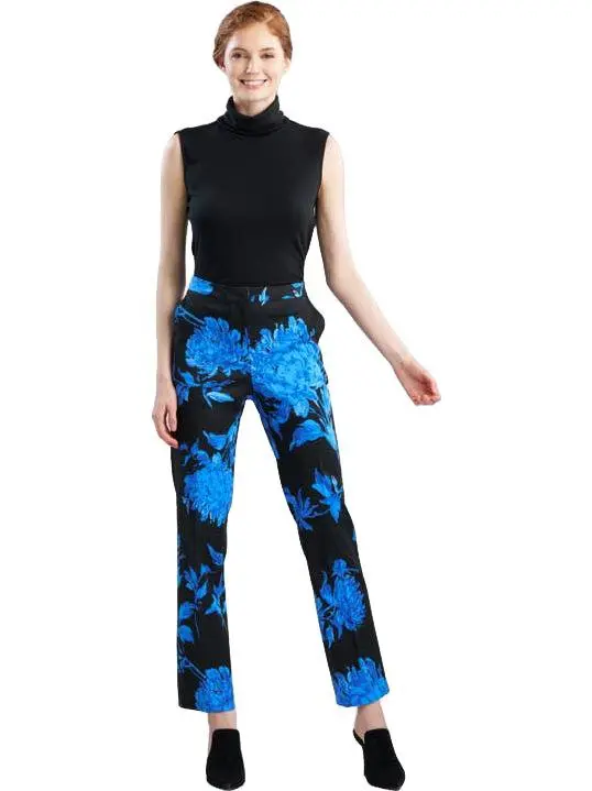 Natori Miyako Printed Cotton Chino Pants - Blue W/ Black