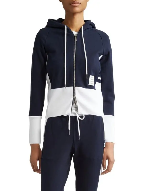 Thom Browne 4-bar Colorblock Zip Hoodie - Navy