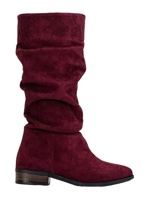 FOREVER & ALWAYS SHOES Maribel Knee High Slouch Boots - Burgundy Suede