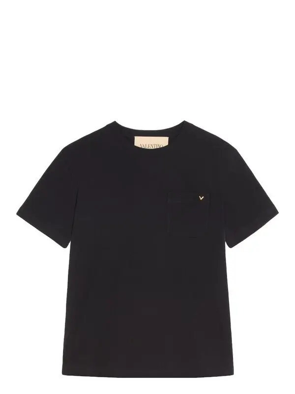 Valentino Garavani Cotton T-shirt With Vgold - Black
