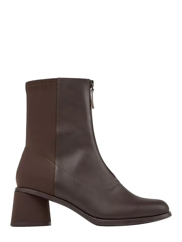 Camper Kiara Smooth Leather Ankle Boots With A Mid Heel And Side Zip - Brown