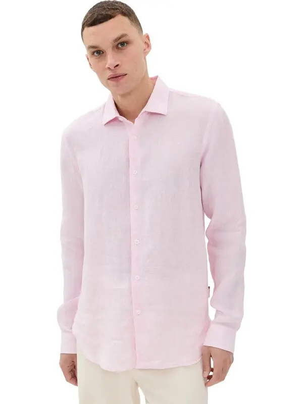 Orlebar Brown Giles Linen Button Down Shirt - Pale Pink/white