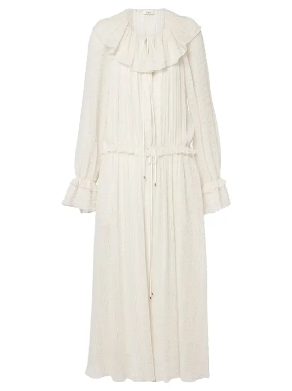 Chloé Ruffled Silk-blend Crêpe Maxi Dress - White